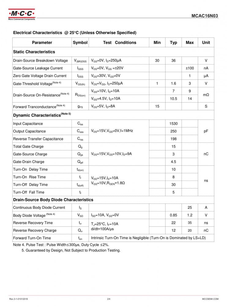 MCAC16N03-TP datasheet page 2