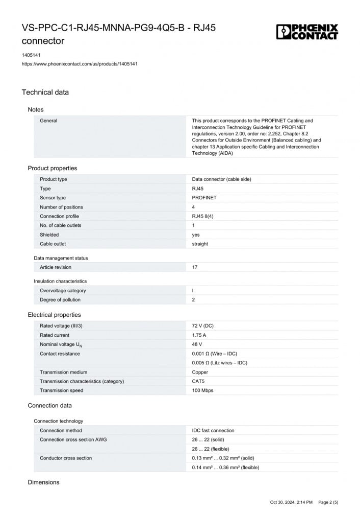Phoenix Contact 1405141 technical document page 2