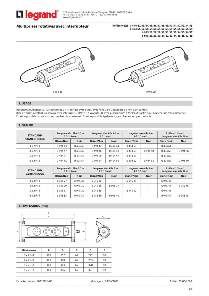 Legrand technical document, page 1