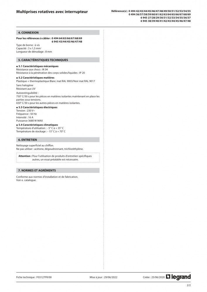 Legrand technical document, page 2