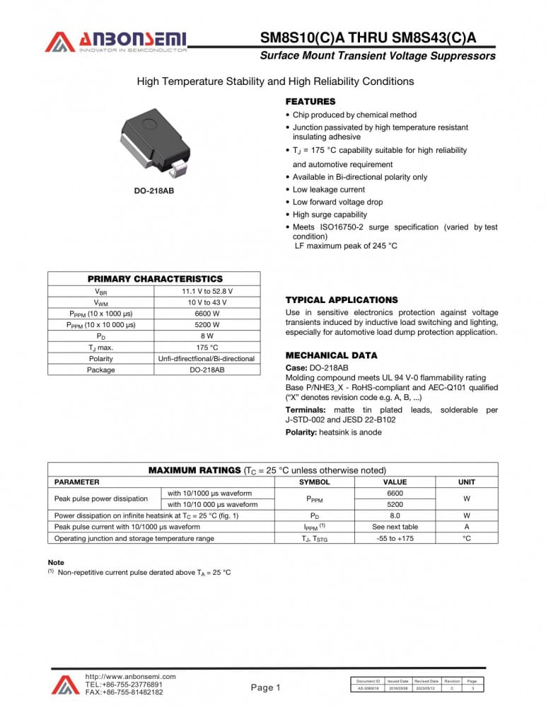 SM8S33CA datasheet page 1