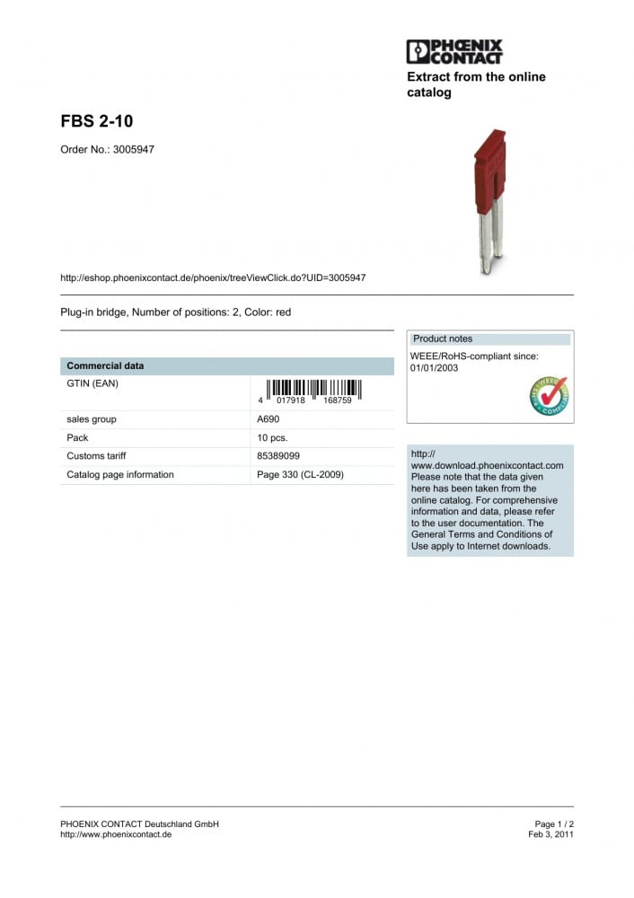Phoenix Contact FBS 2-10 document page 1