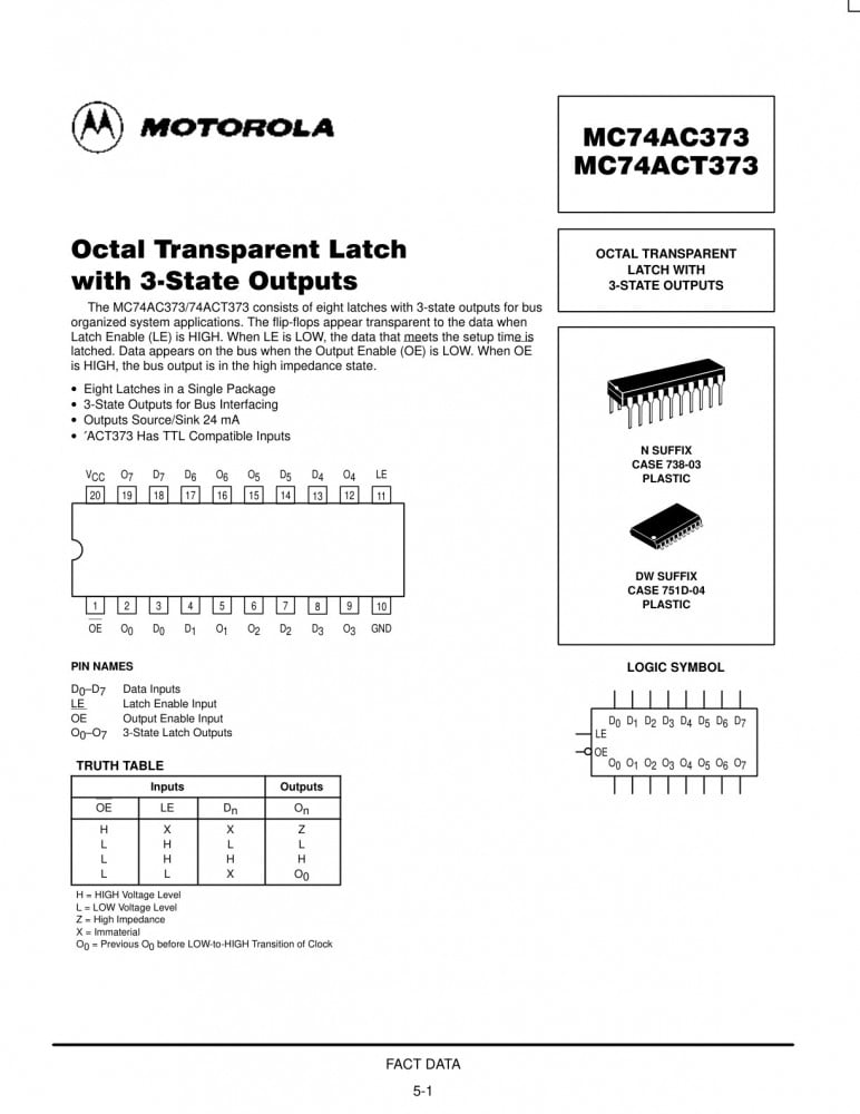 MC74ACT373DW datasheet page 1