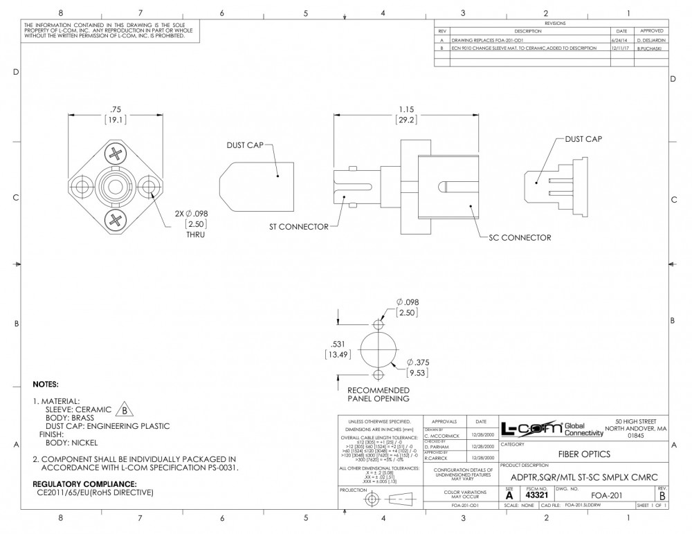 L-com FOA-201 technical drawing preview
