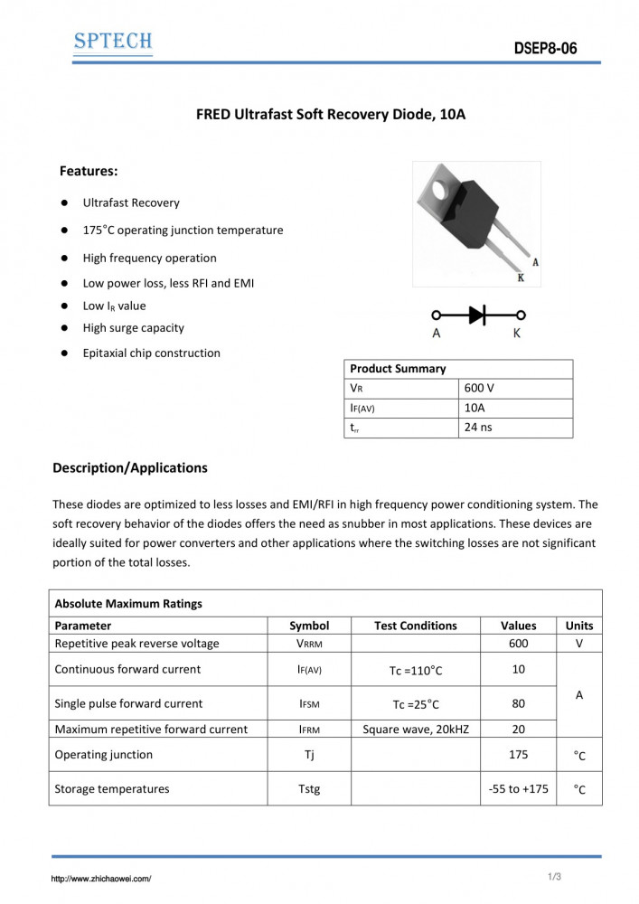 DSEP8-06-SPT datasheet page 1