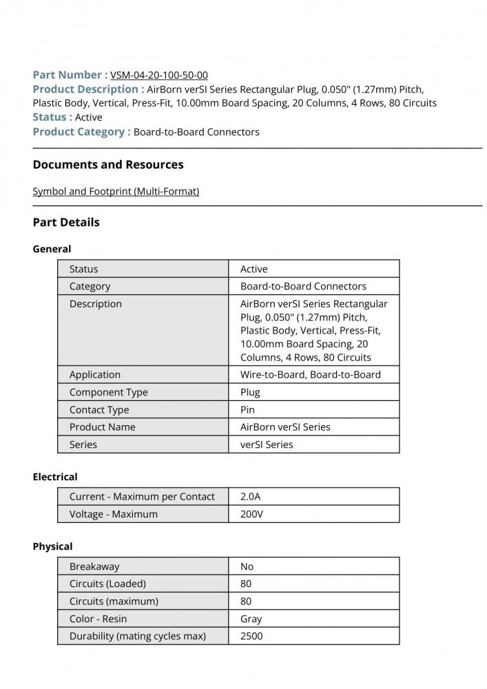 Technical document page 1 for VSM-04-20-100-50-00