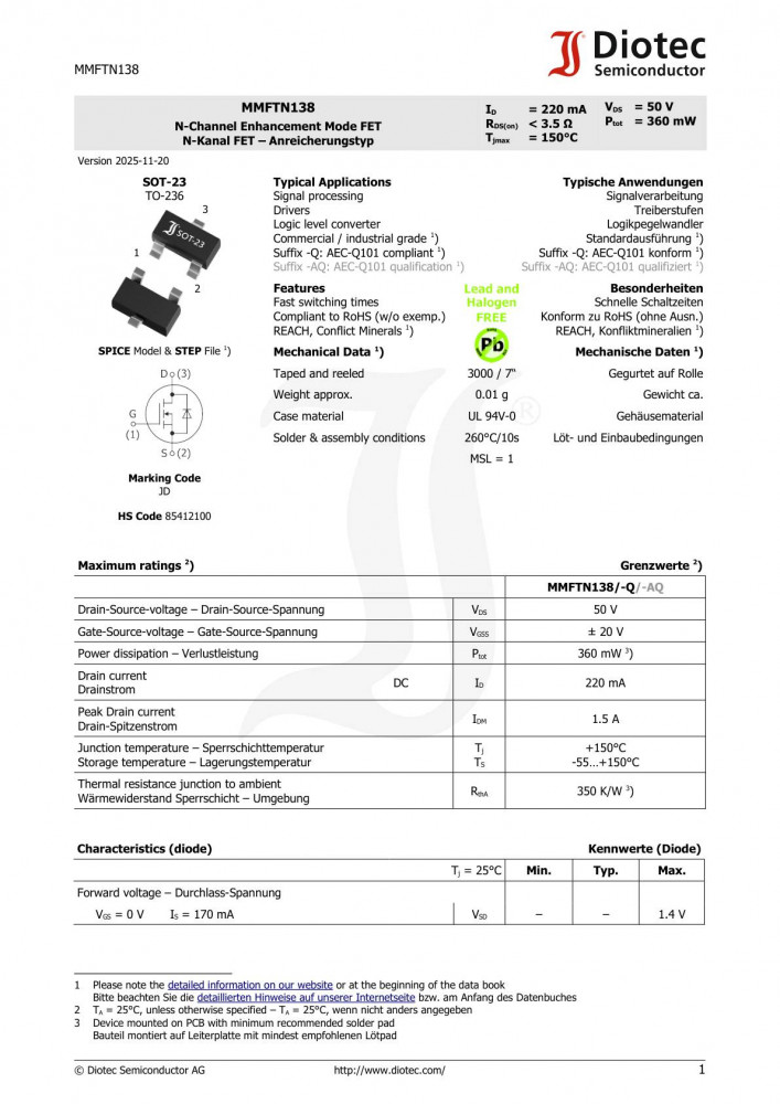 MMFTN138-Q datasheet page 1