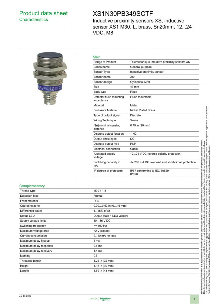XS1N30PB349SCTF technical document page 1