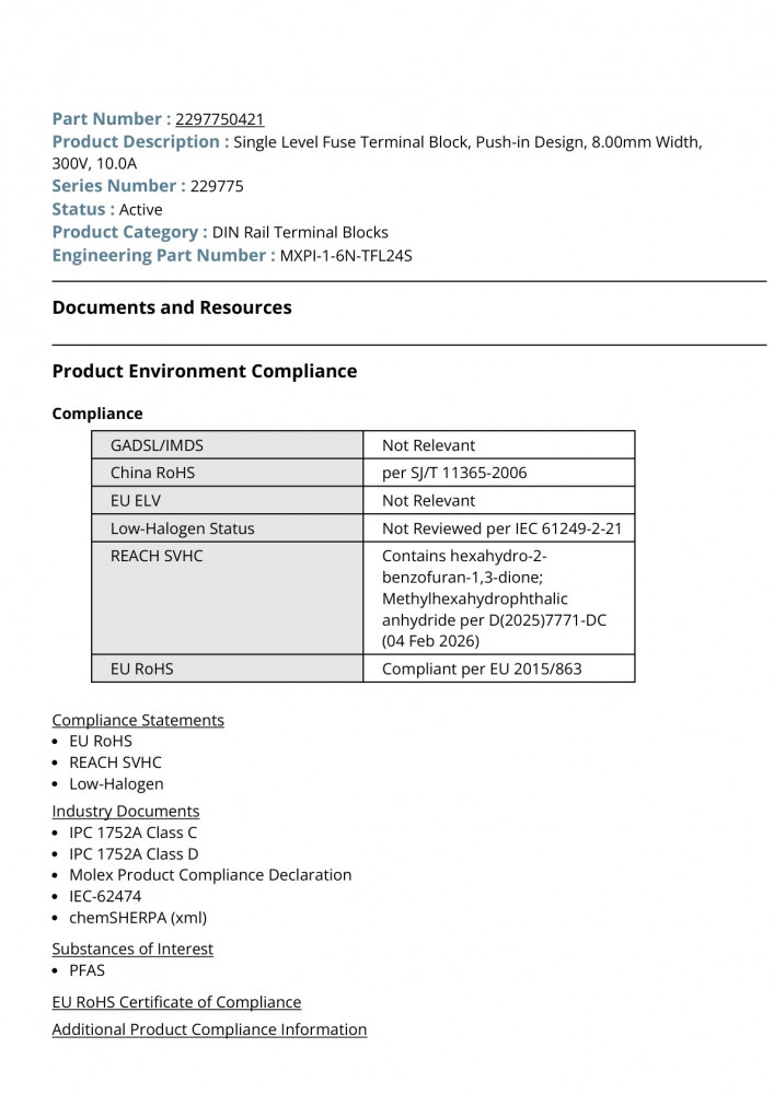 MOLEX 2297750421 technical document image, page 1