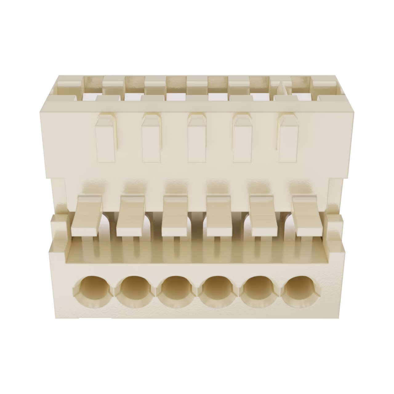 Appli-Mate RAST 2.5 Connector, 2.50mm Pitch, Female, 6 Circuits, Positions A and G Removed, Polarizing Rib Between 5/6, Locking Pips, Slotted Endwalls, Tin Plating for sale