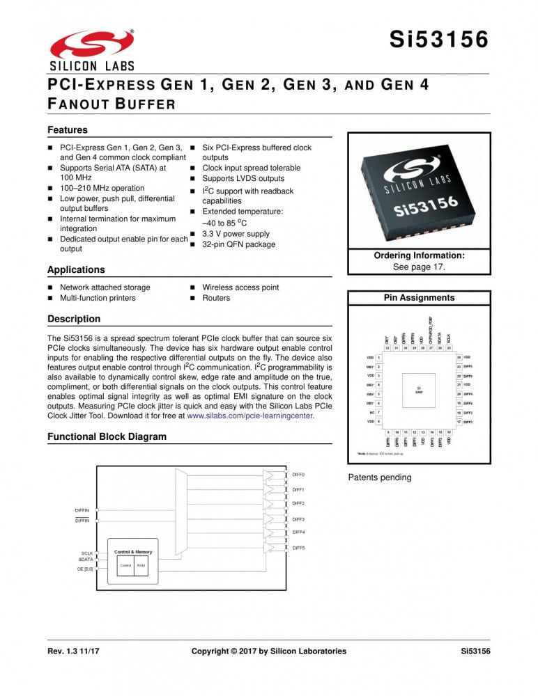SI53156-A01AGMR datasheet page 1