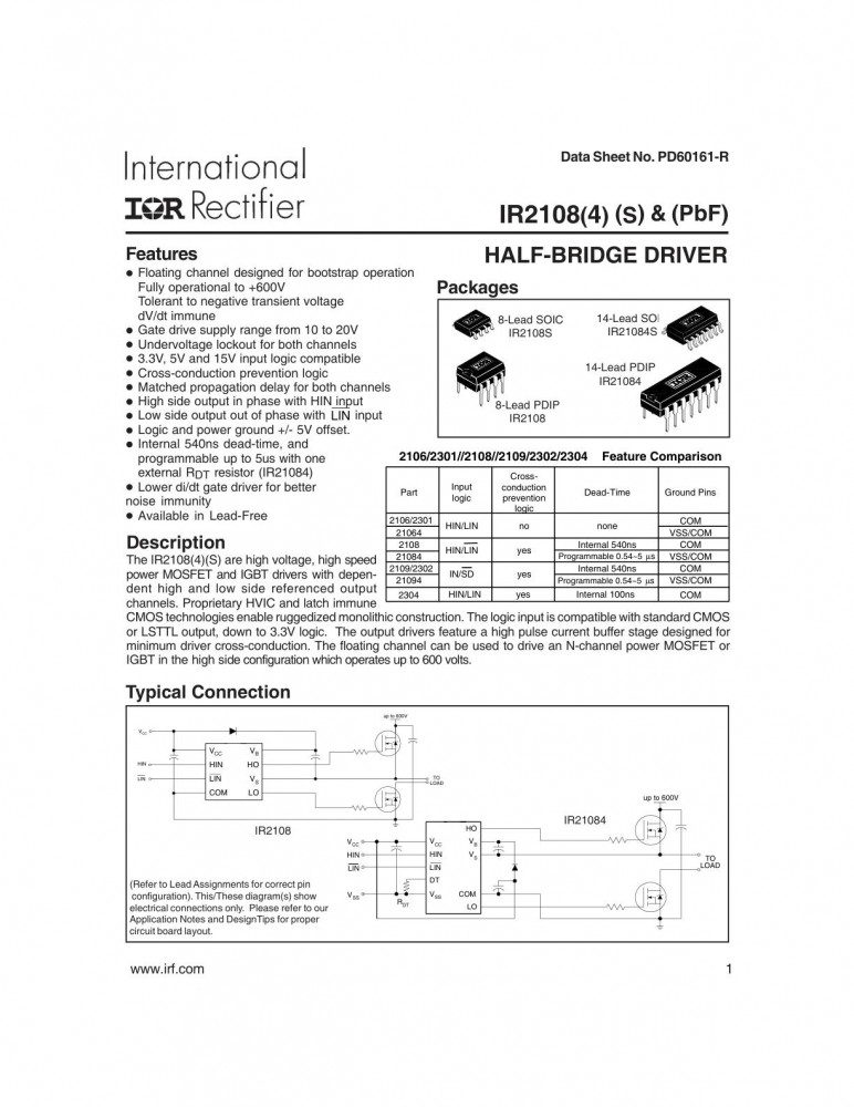 IR2108STRPBF technical document page 1