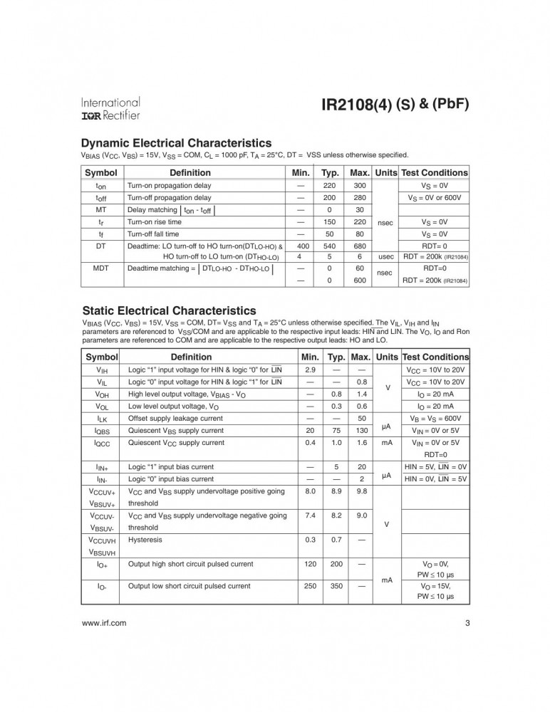 IR2108STRPBF technical document page 3