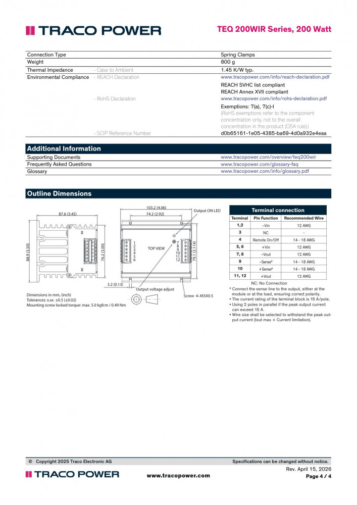 TEQ 200WIR technical document page 4