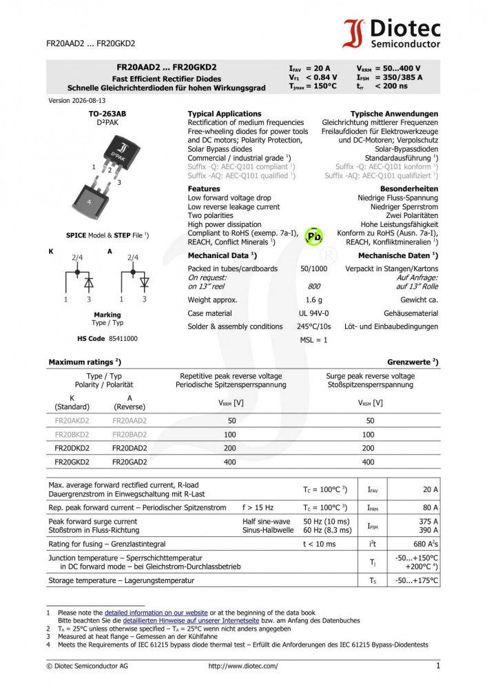 FR20 family datasheet page 1