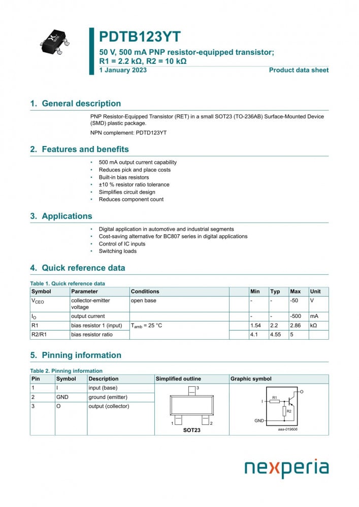 PDTB123YT datasheet page 1