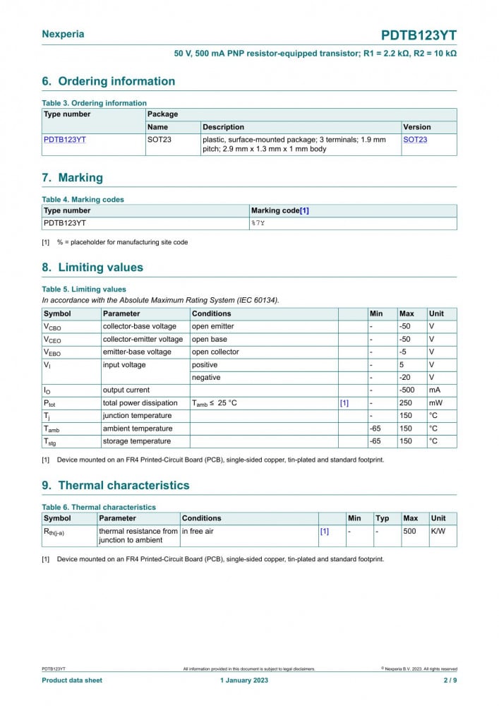 PDTB123YT datasheet page 2