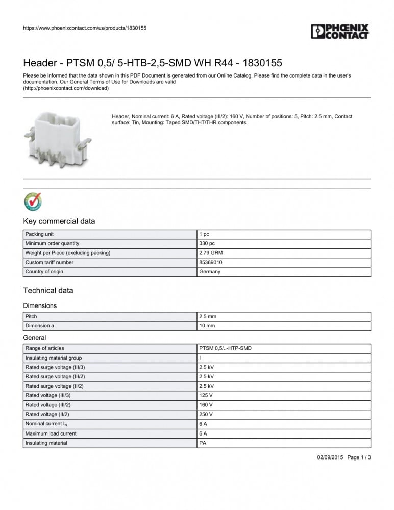 Phoenix Contact 1830155 product data sheet image 1