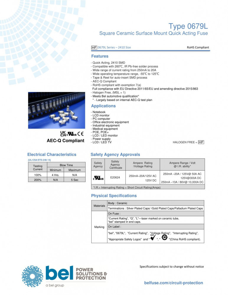Bel Fuse 0679L datasheet page 1
