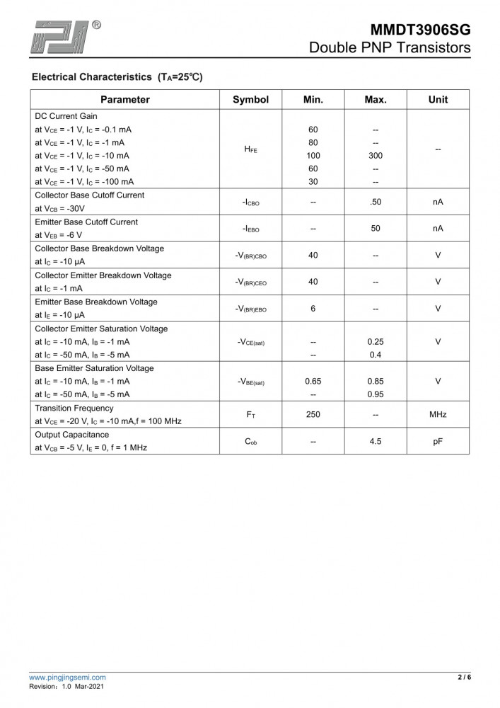 MMDT3906SG datasheet page 2