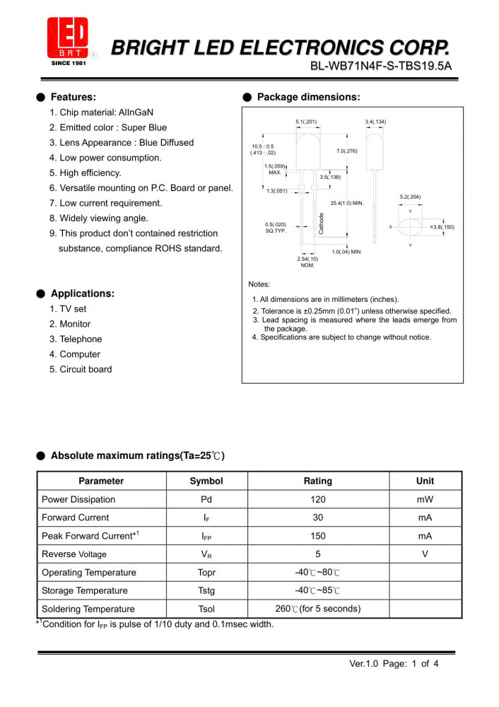 BL-WB71N4F-S-TBS19.5A datasheet page 1