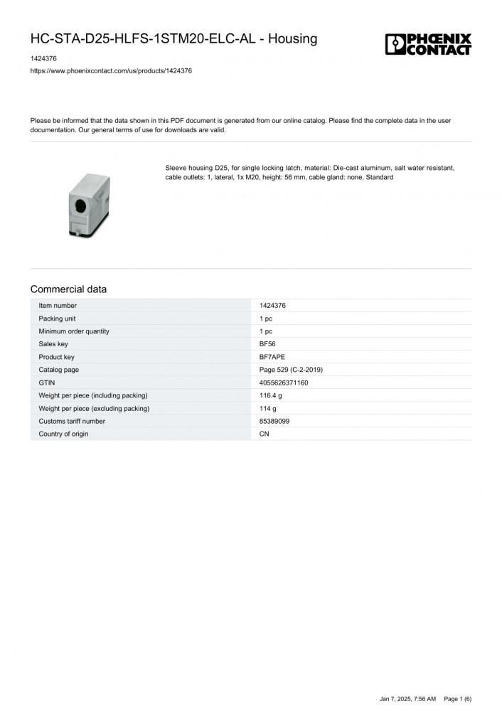Phoenix Contact 1424376 product data page 1