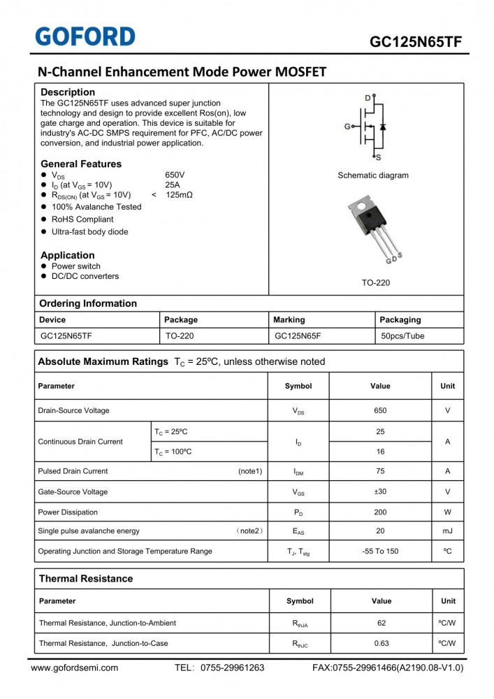 GC125N65TF datasheet page 1