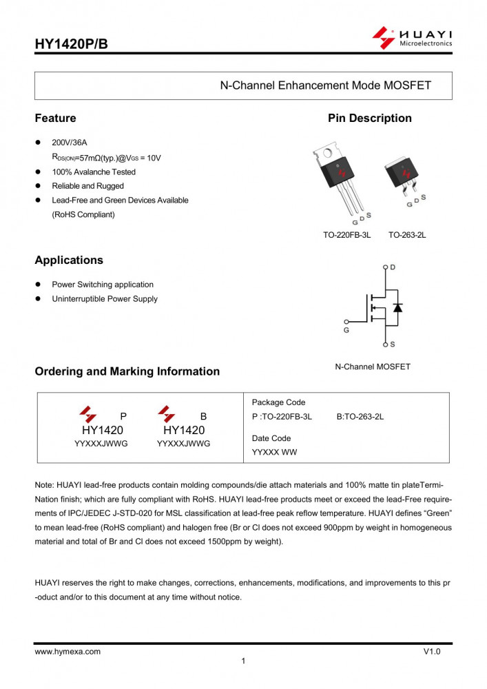 HY1420P datasheet page 1