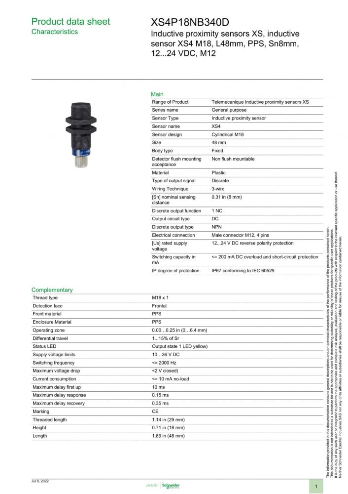 XS4P18NB340D technical document page 1