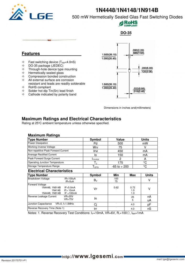 LGE 1N4148 datasheet page 1