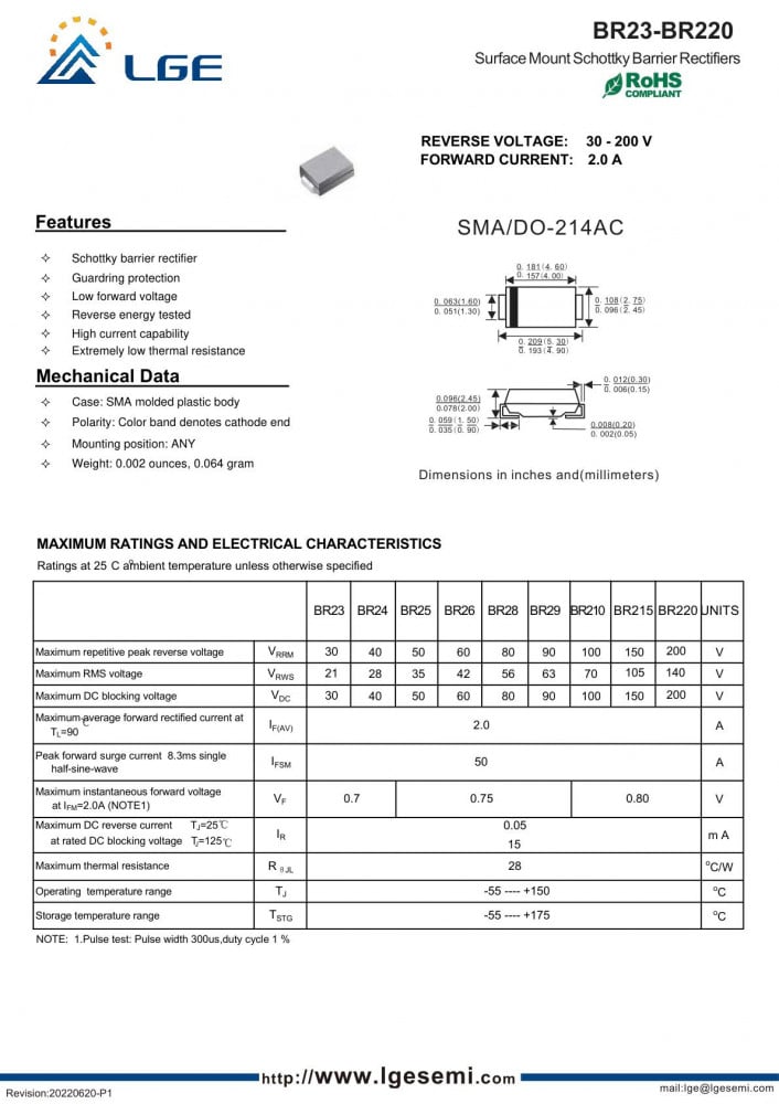 LGE BR210 datasheet page 1