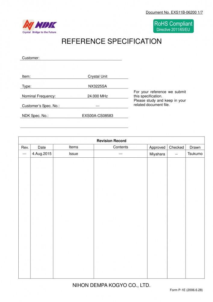 NDK NX3225SA specification page 1