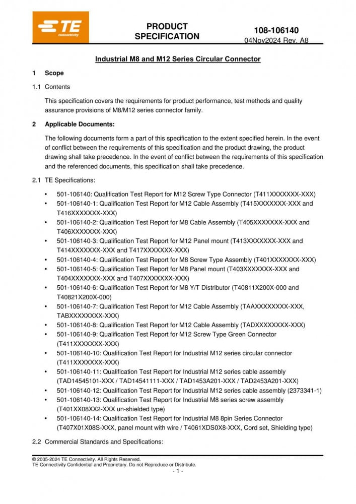 TE Connectivity specification page 1
