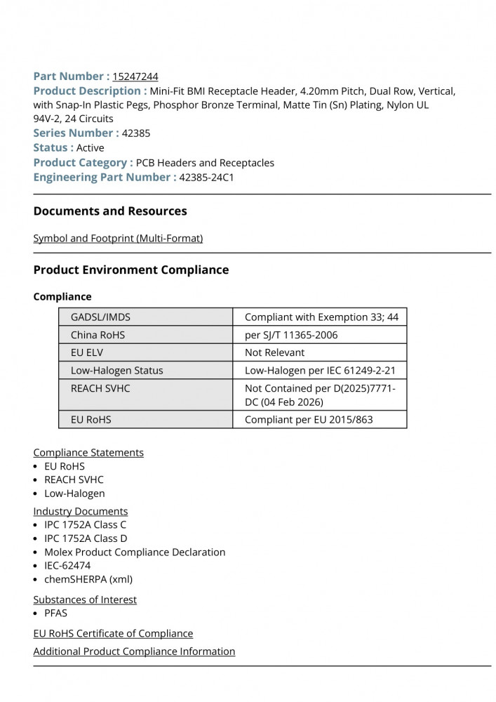 MOLEX specification page 1