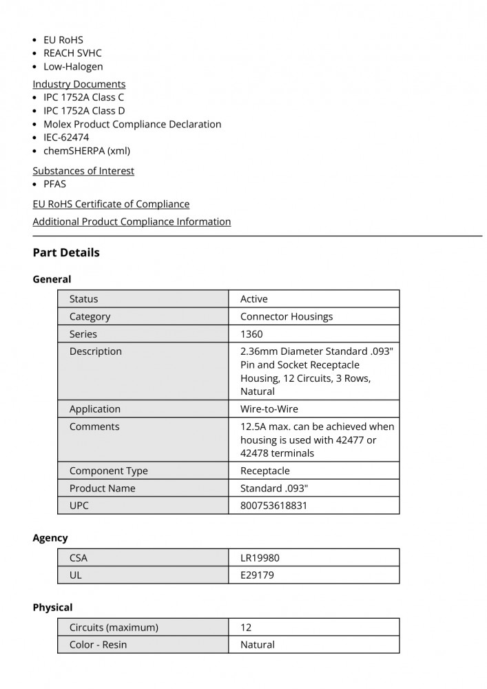 Molex .093 standard pin and socket terminals document page 2