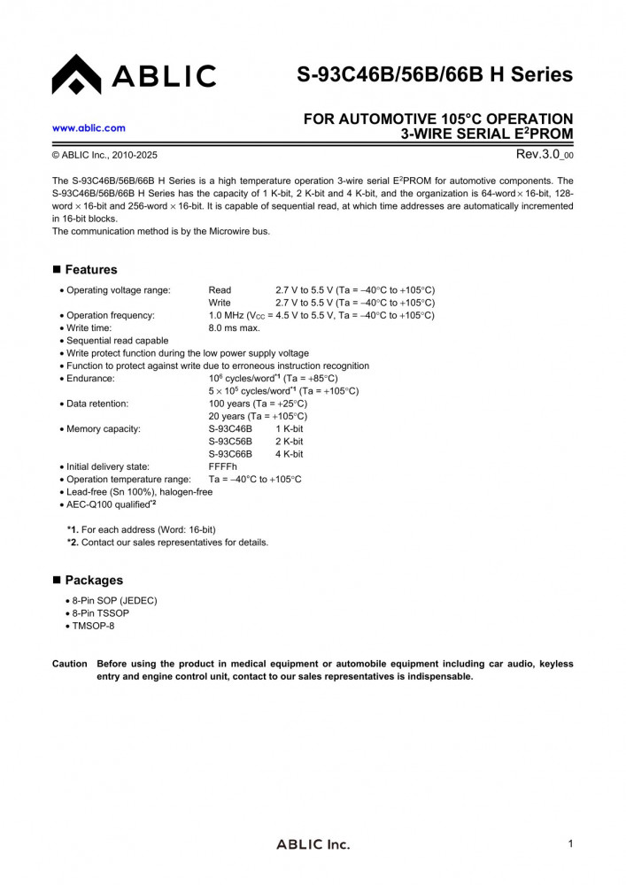 S-93C46B/56B/66B datasheet page 1