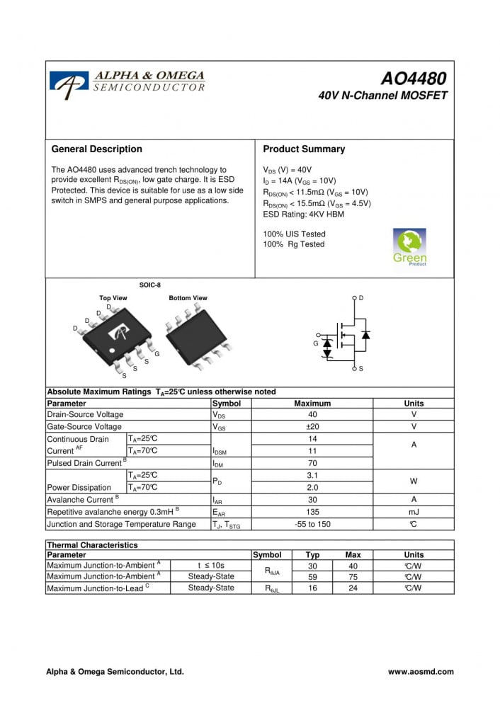 AO4480 datasheet page 1