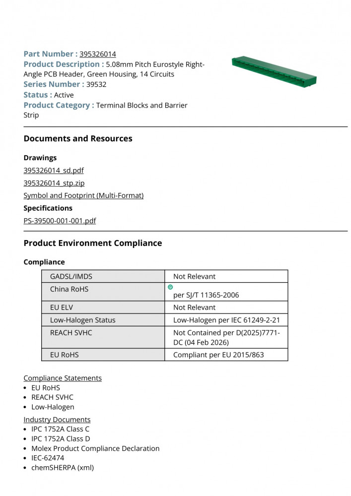 MOLEX 395326014 technical document page 1