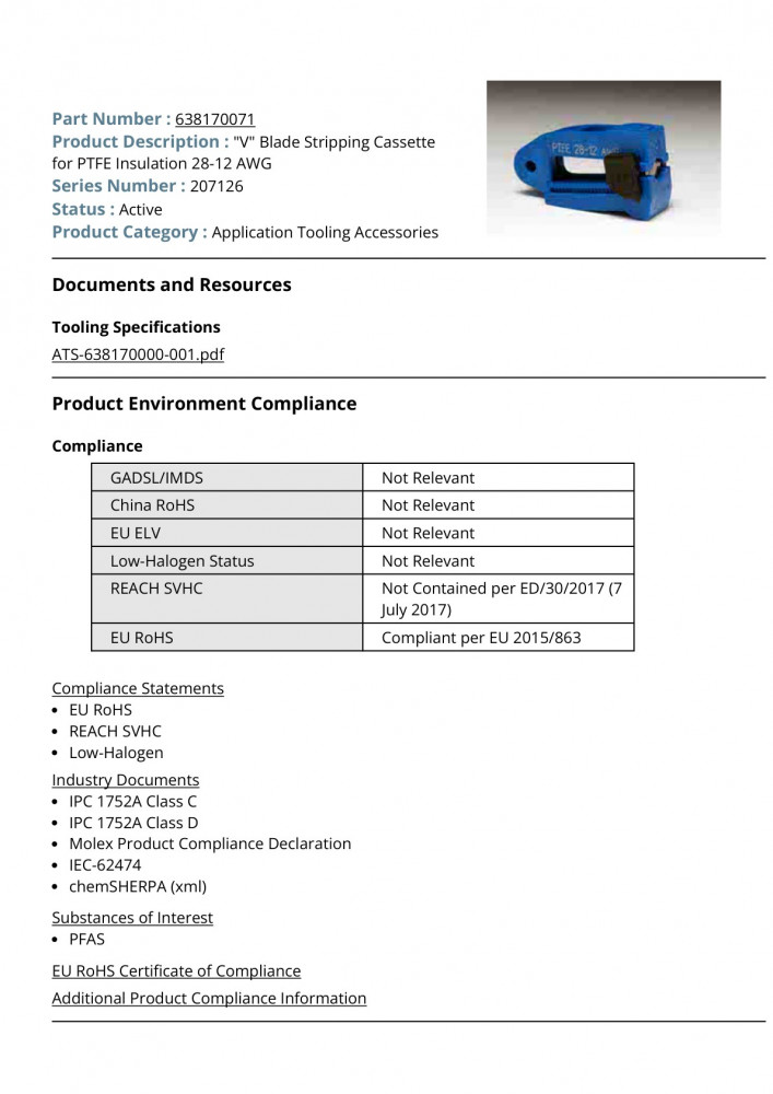 Tooling documentation image 1 for Molex 638170071