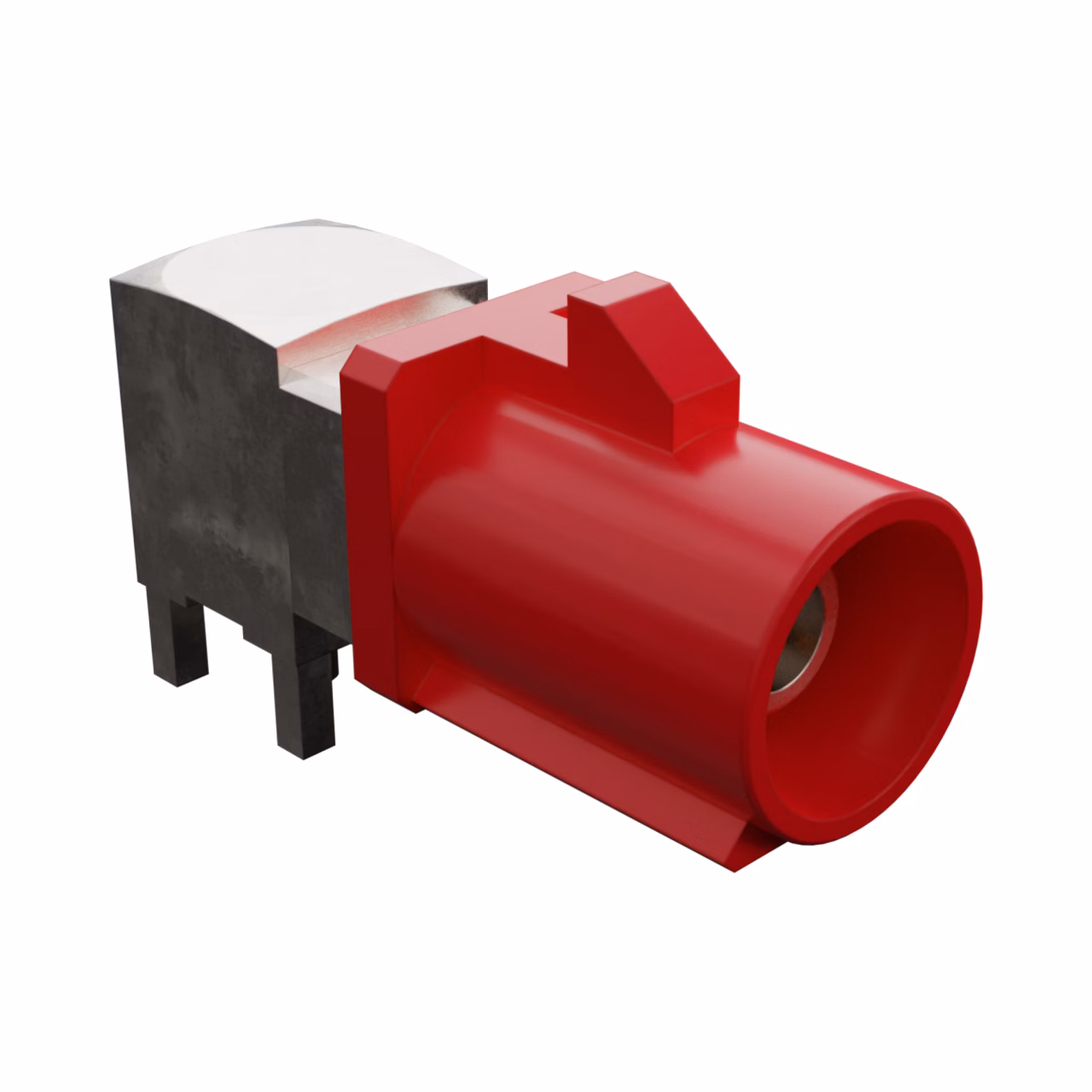 FAKRA Jack, Right-Angle, PCB Receptacle, Through Hole, Brass Body, Tin (Sn) Plated, Keying Code L, Carmine Red, 50 Ohms for sale