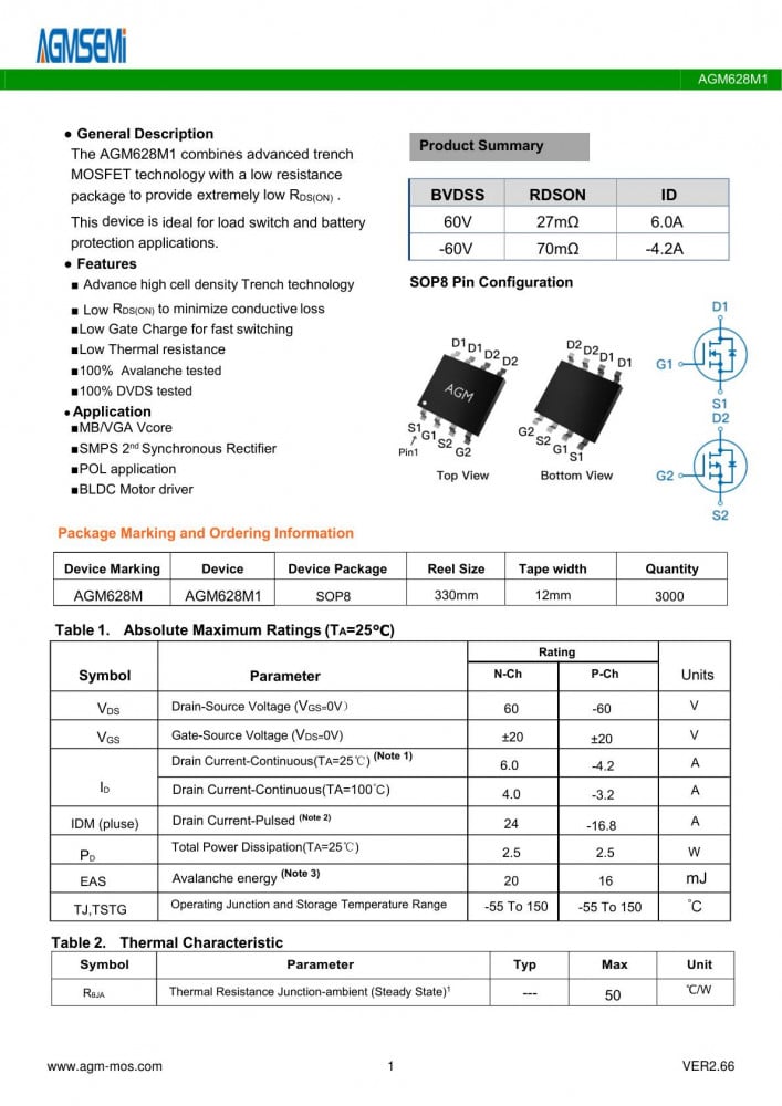 AGM628M1 datasheet page 1