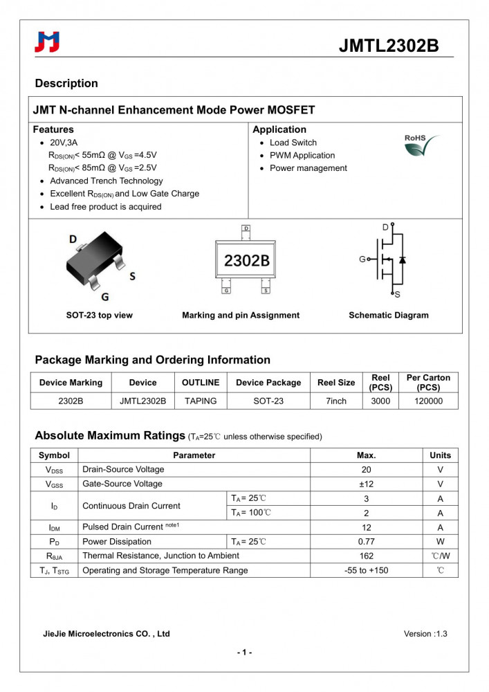 JMTL2302B datasheet page 1