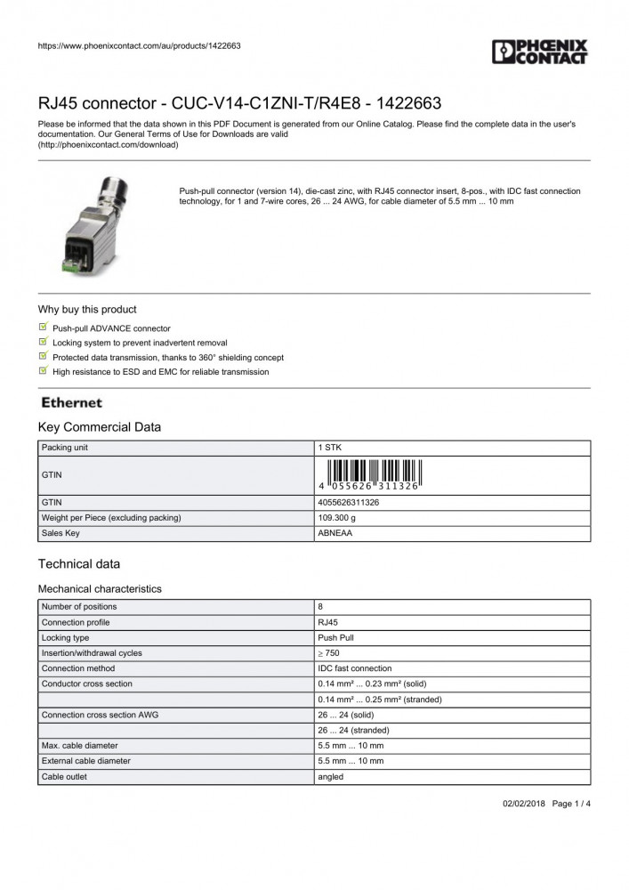 Phoenix Contact 1422663 technical document page 1