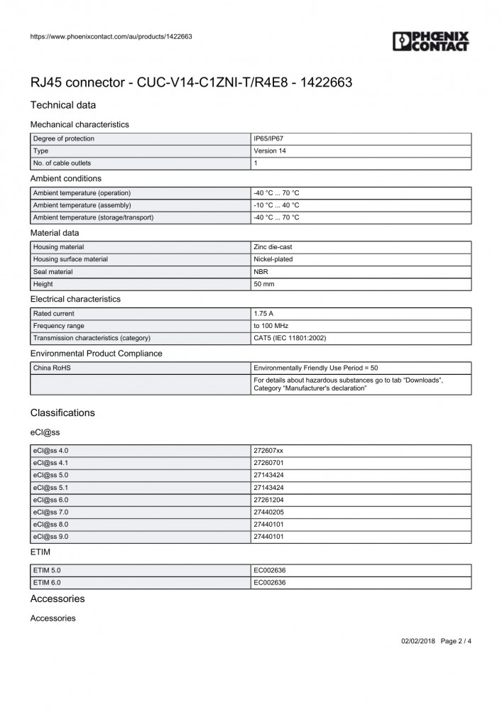 Phoenix Contact 1422663 technical document page 2