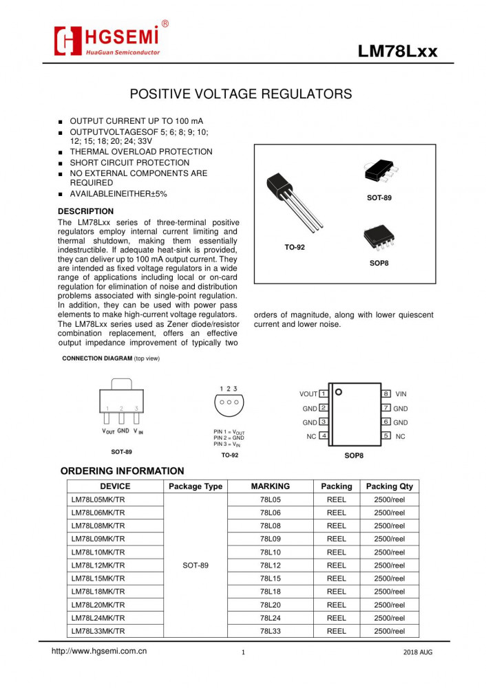 HGSEMI LM78L05 series datasheet page 1