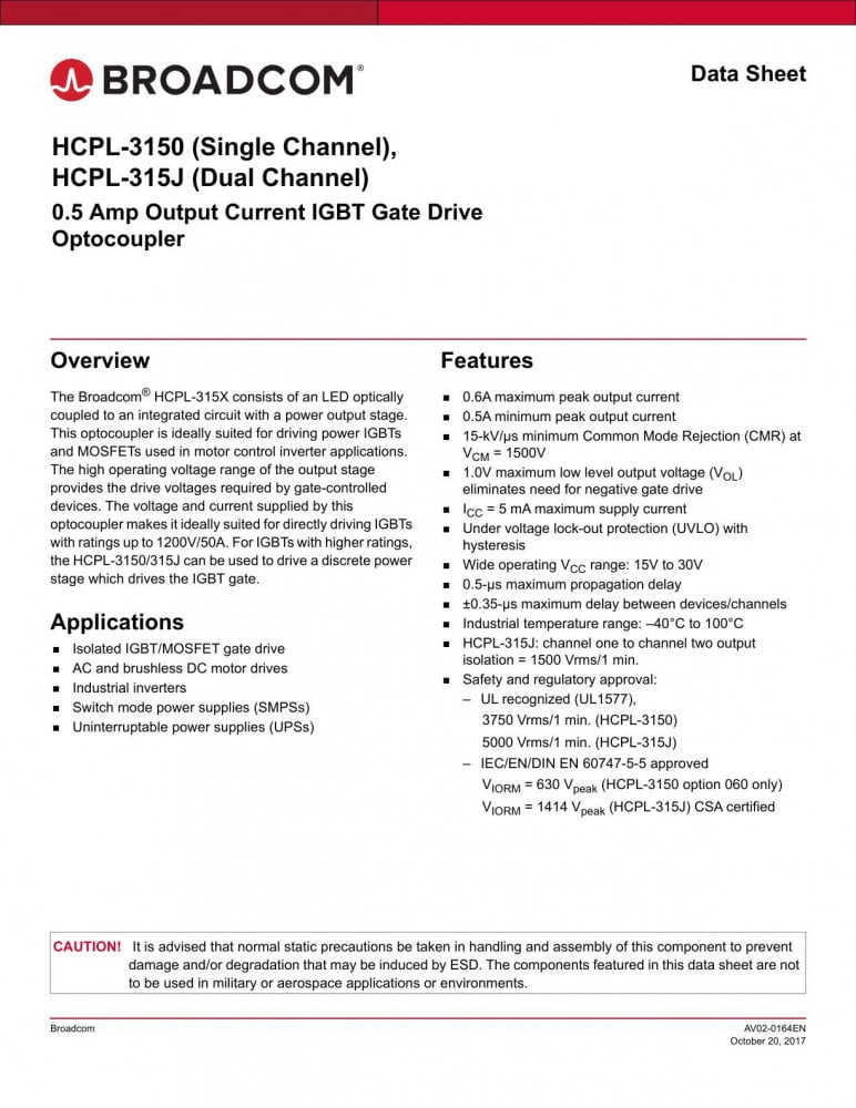 HCPL-3150 datasheet page 1