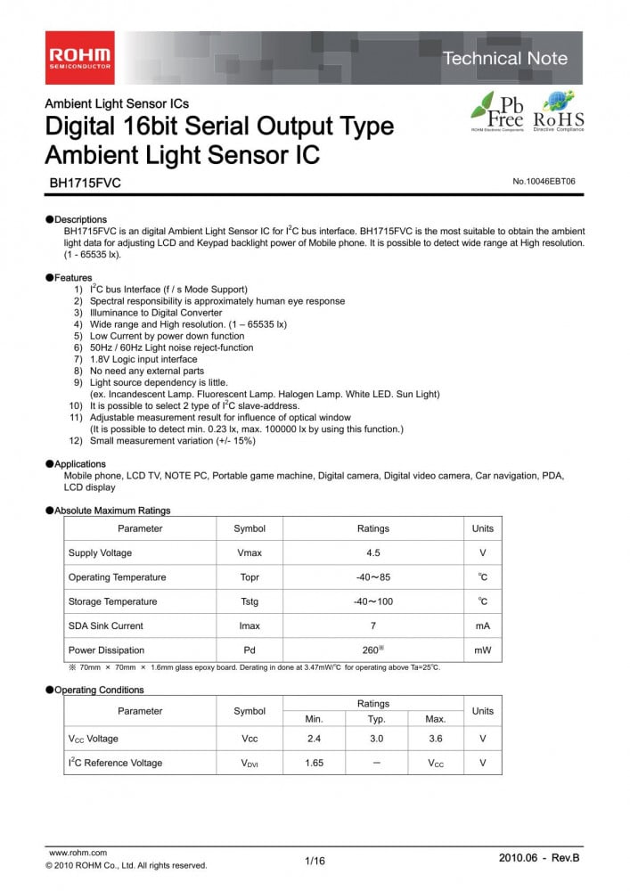 BH1715FVC-TR technical document page 1