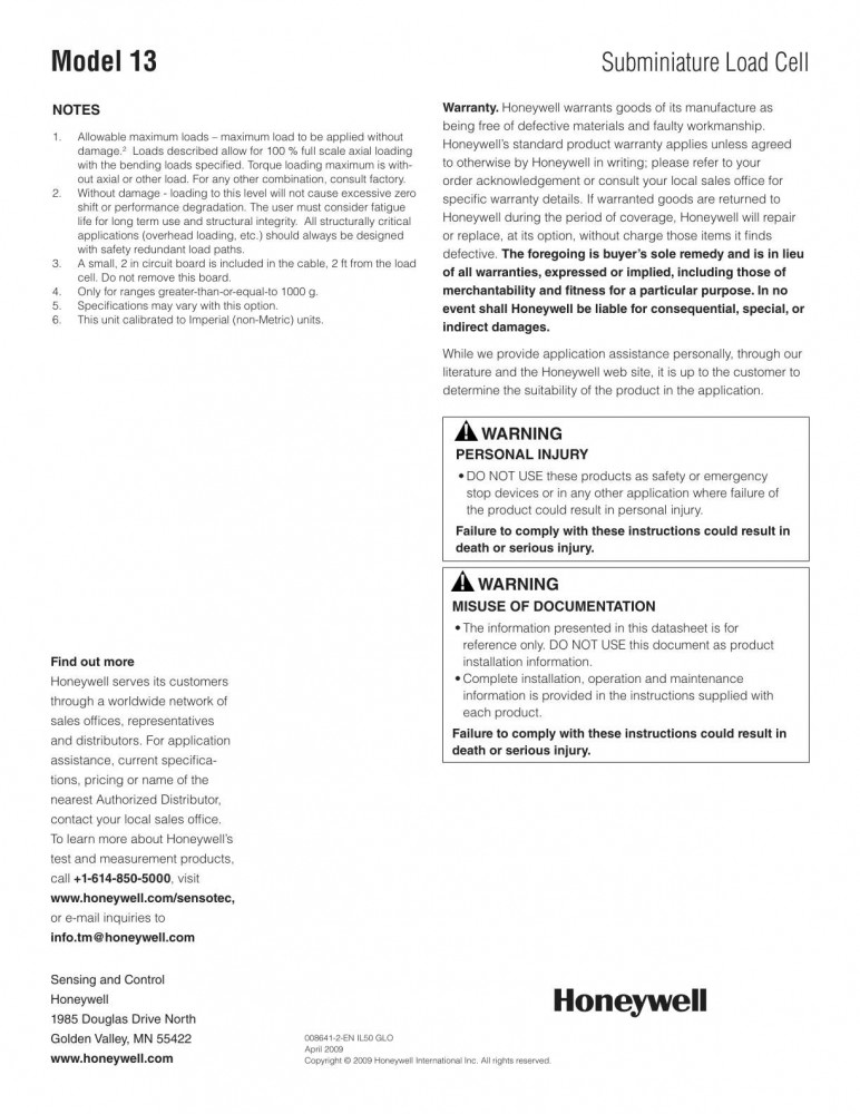 Honeywell Model 13 datasheet page 4