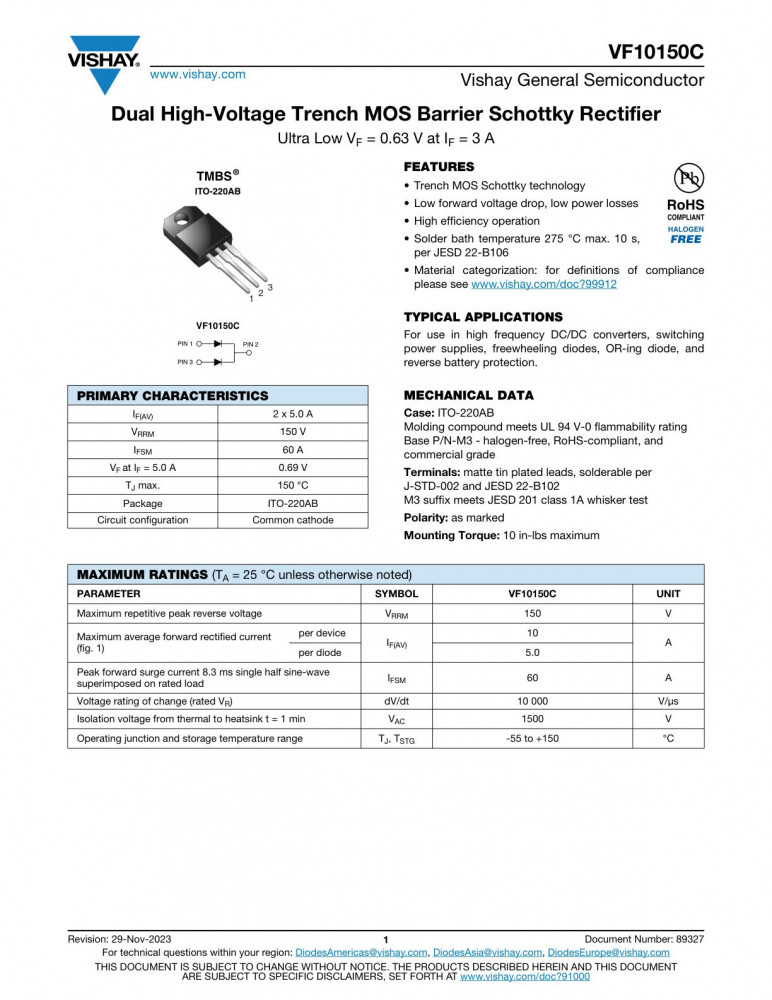 VF10150C datasheet page 1