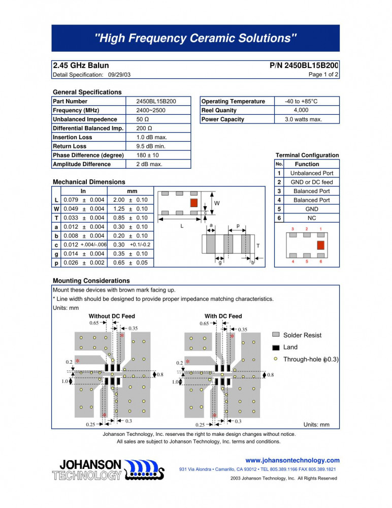 2450BL15B200E datasheet page 1